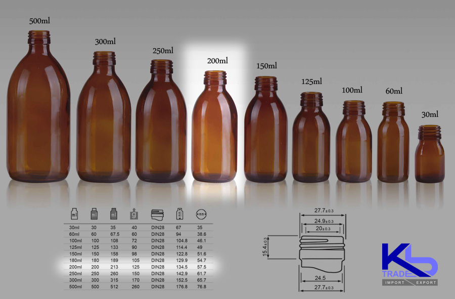 Kbtrade Amber Glass Syrup Bottle 200ml Din28 Kbtrade Amber Glass Syrup Bottle 200ml Din28